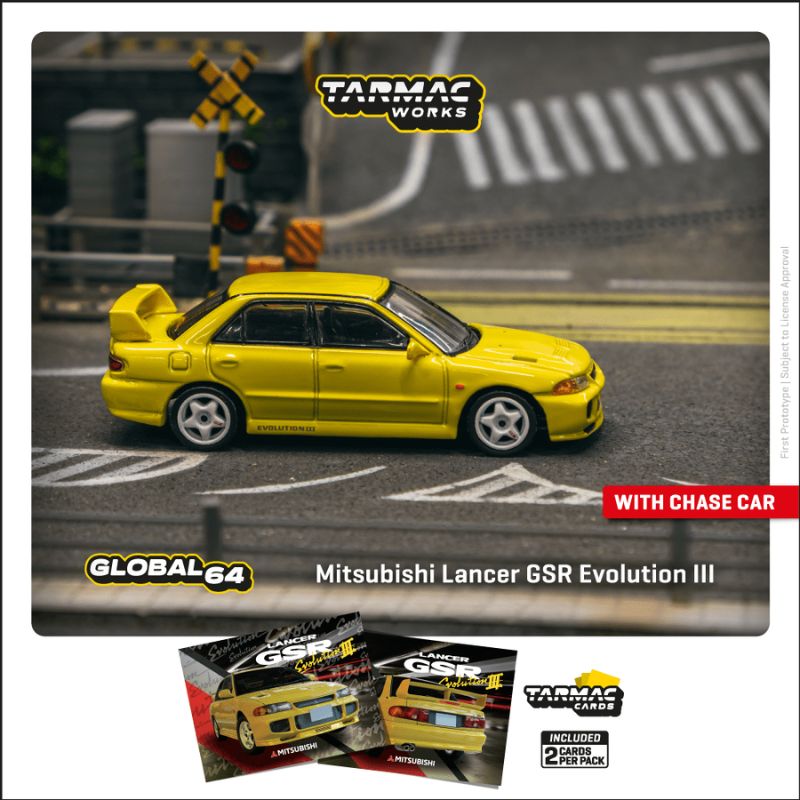 Tarmac Works Mitsubishi Lancer GSR Evolution III Yellow with Cards ...